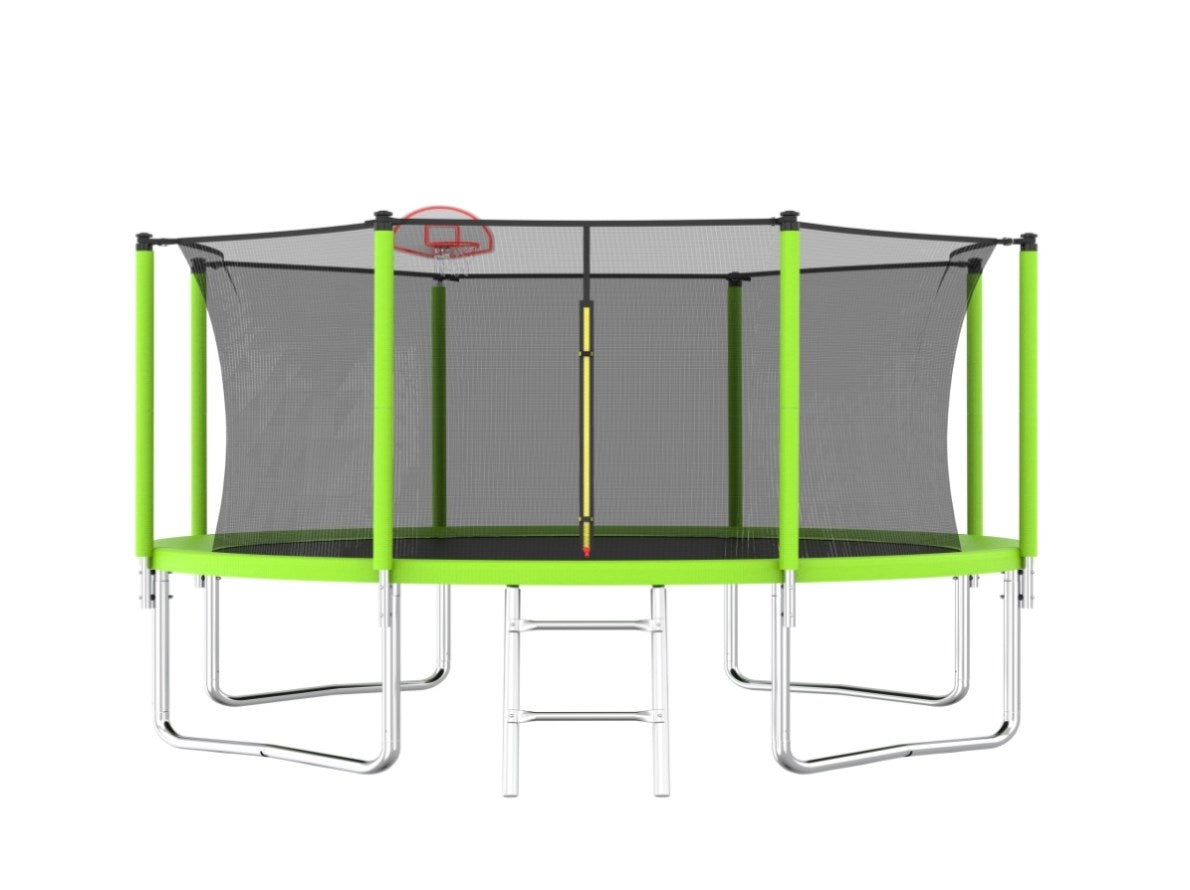 12FT Trampoline Green for Kids & Adults with Basketball Hoop and Ball ...