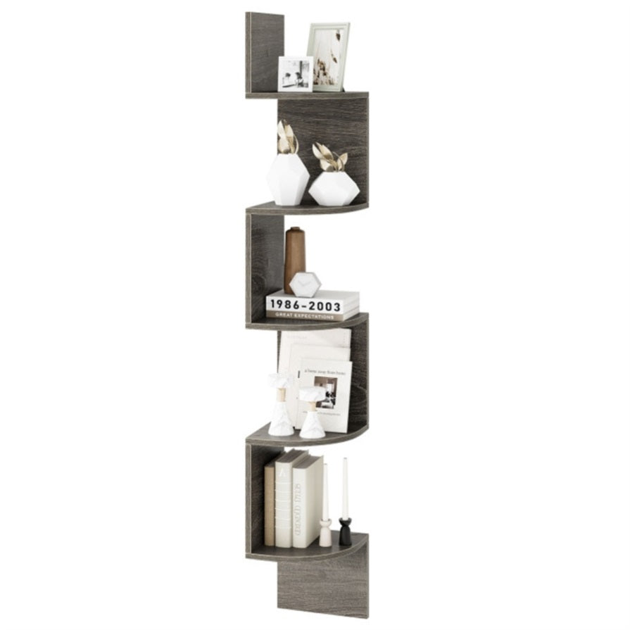 5-layer Oak wall mounted corner stand/bookshelf 84734243 – ZUN Savings ...