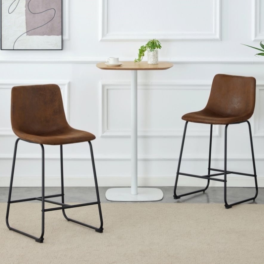 A set of 2 Retro Brown Suede Bar Chairs,Comfortable stools suitable fo ...