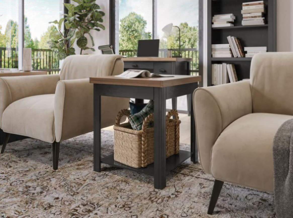 24 inch Side Table, No Assembly Required, Black and Whiskey Finish B10 ...