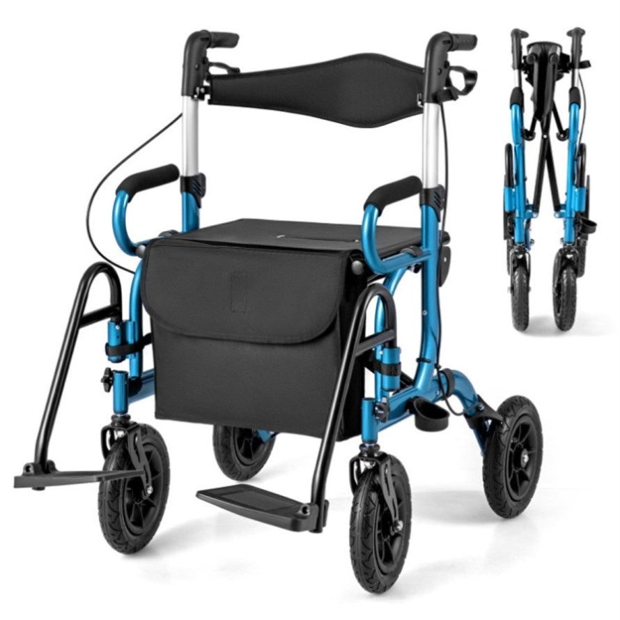 New 2-in-1 Foldable Rollator Walker with 9 Inch Pneumatic Tires 845877 ...