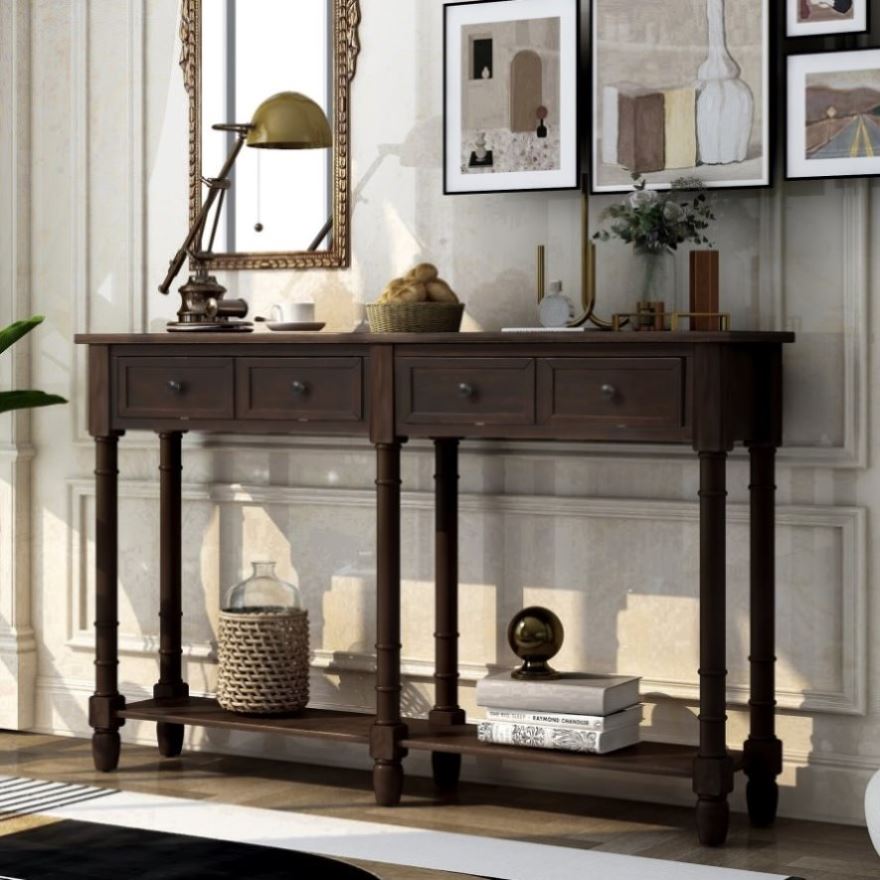 Console Table Sofa Table Easy Assembly with Two Storage Drawers and Bo ...