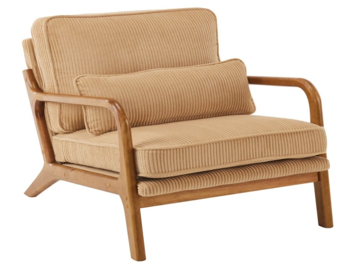 Low Arm Accent Chair - Khaki Corduroy Upholstered Indoor Lounge Chair ...