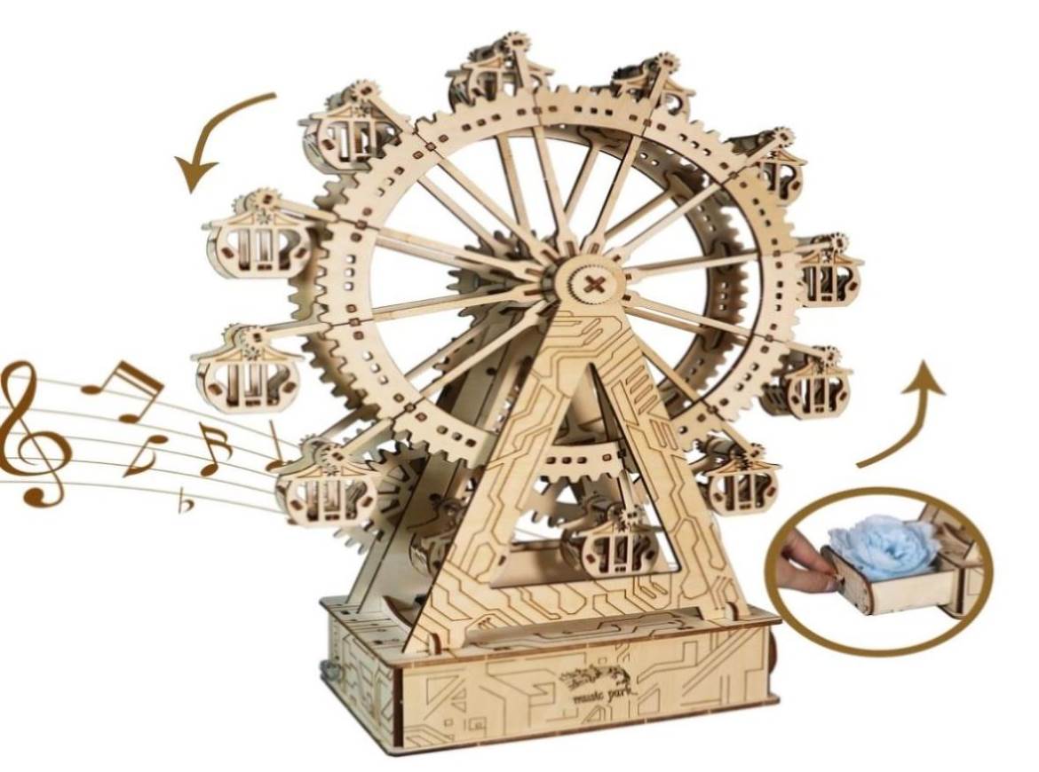 3d Wooden Puzzle Gear Ferris Wheel Music Box You Are My Sunshine Handm ...