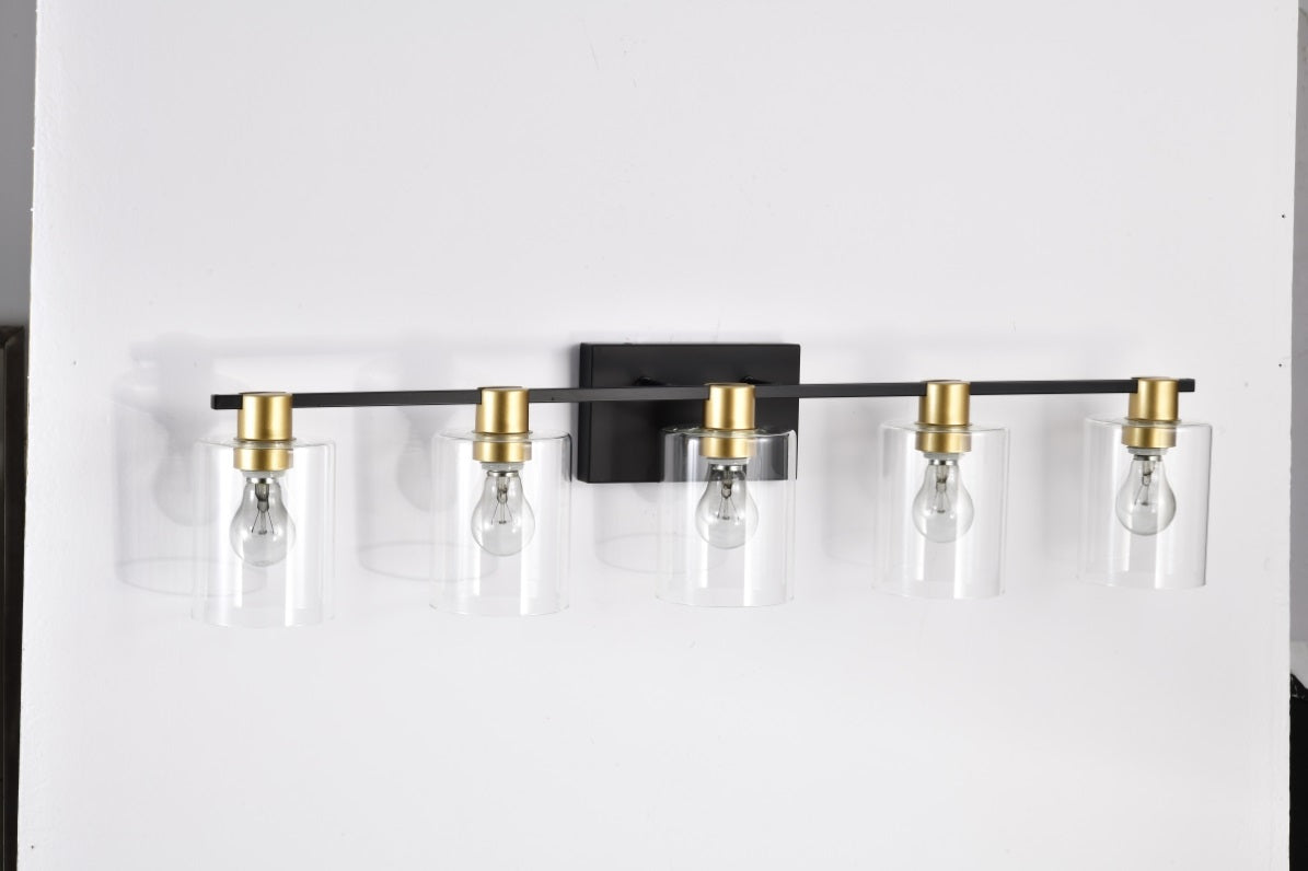 5-Light Matte Black Matte Gold Color Bathroom Light Fixtures, Modern V ...