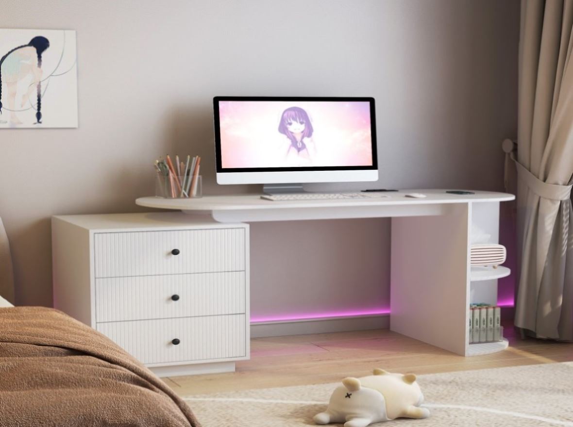 Modern Home Office Table,Expandable Desk with Storage Drawers Open She ...