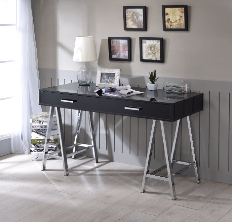 Black High Gloss and Chrome Writing Desk with USB Port B062P209204 ...