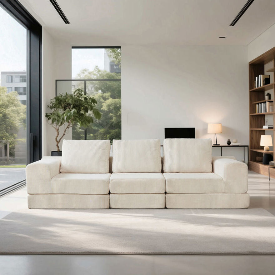 108'' Modular Sectional 3-Seater Cloud Sofa,Corduroy Convertible Sofa ...