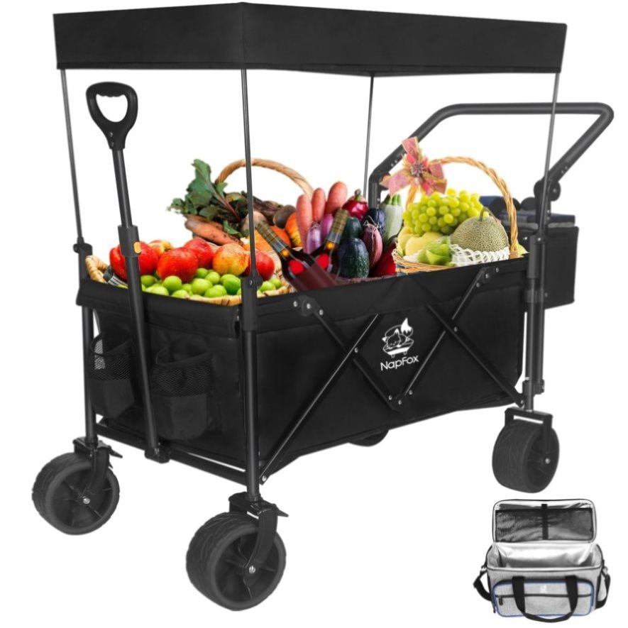 Collapsible Wagon 140L Wagons Carts Foldable with Removable Canopy, Fo ...