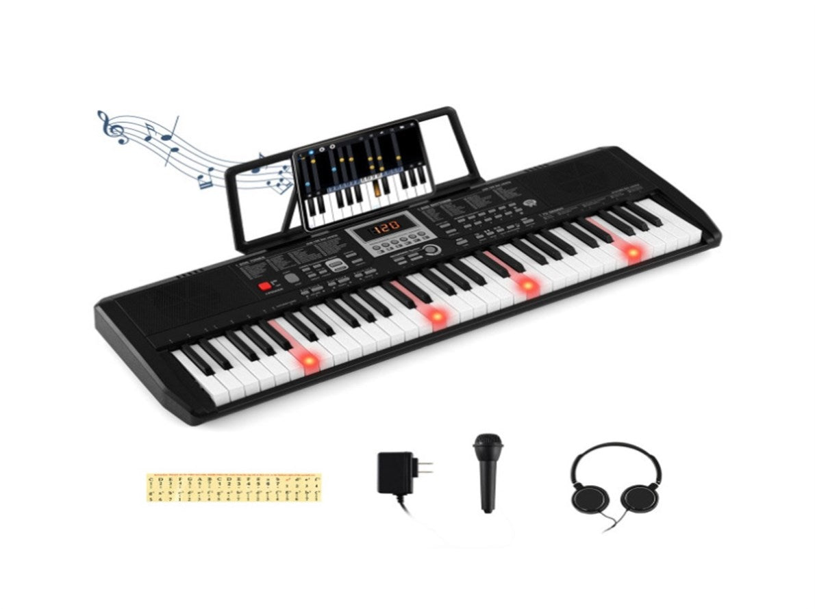 Black 61-Key Digital Piano Keyboard with Light-Up Teaching Mode, 200 R ...