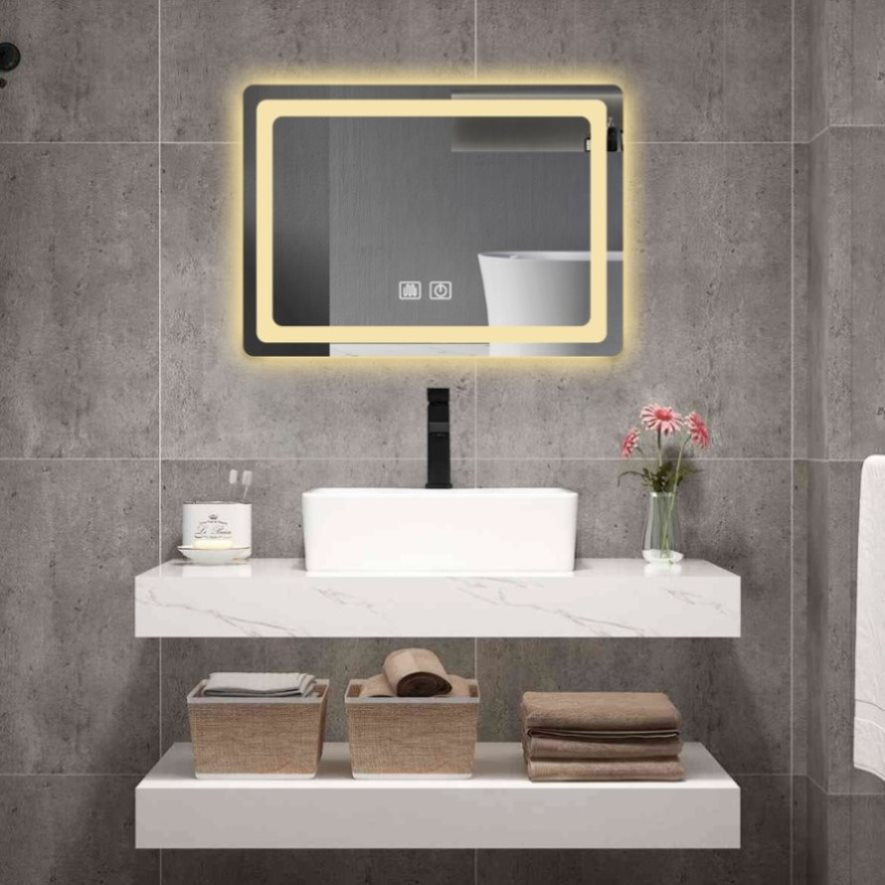27 in. H LED Single Vanity Mirror in Polished Crystal Vanity LED Mirro ...