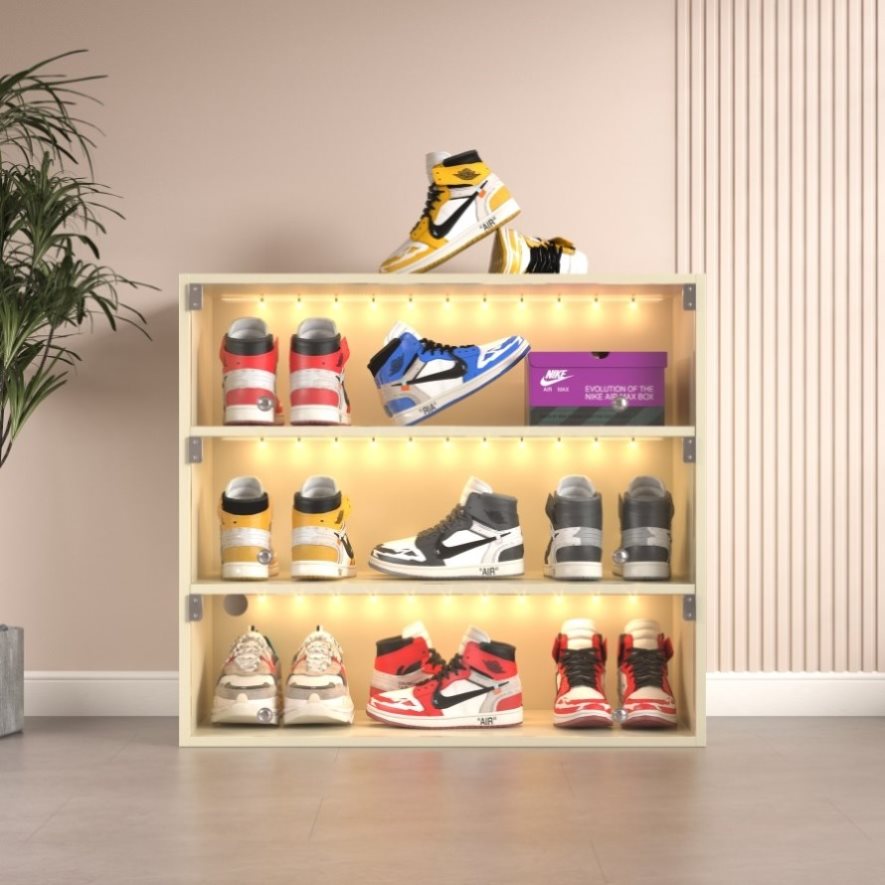 Off white LED light shoe box three layers with glass doors W1320P18313 ...